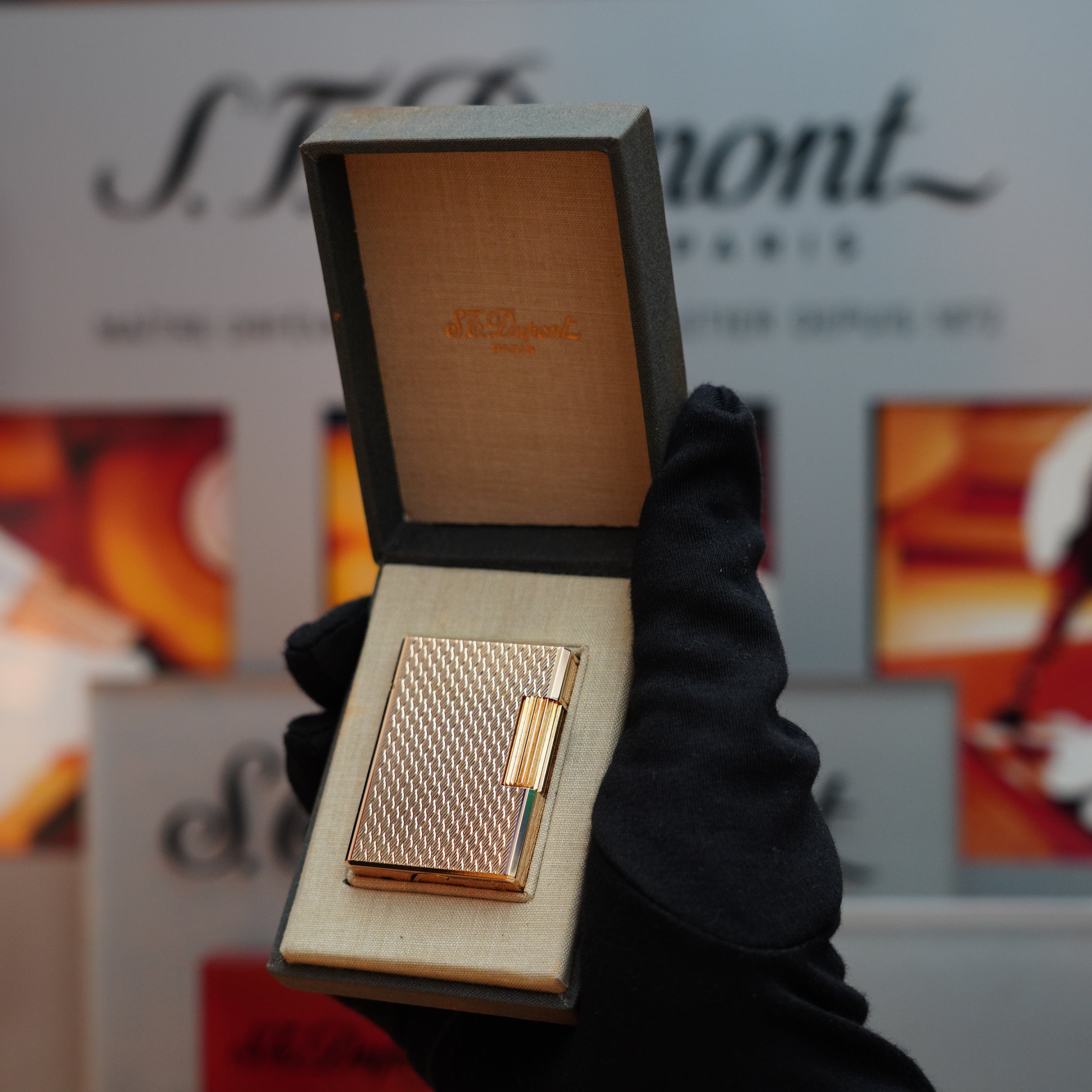 Vintage 1970 S.T. Dupont Heavy 24k Gold Finish Rare Visual Pattern Lig ...